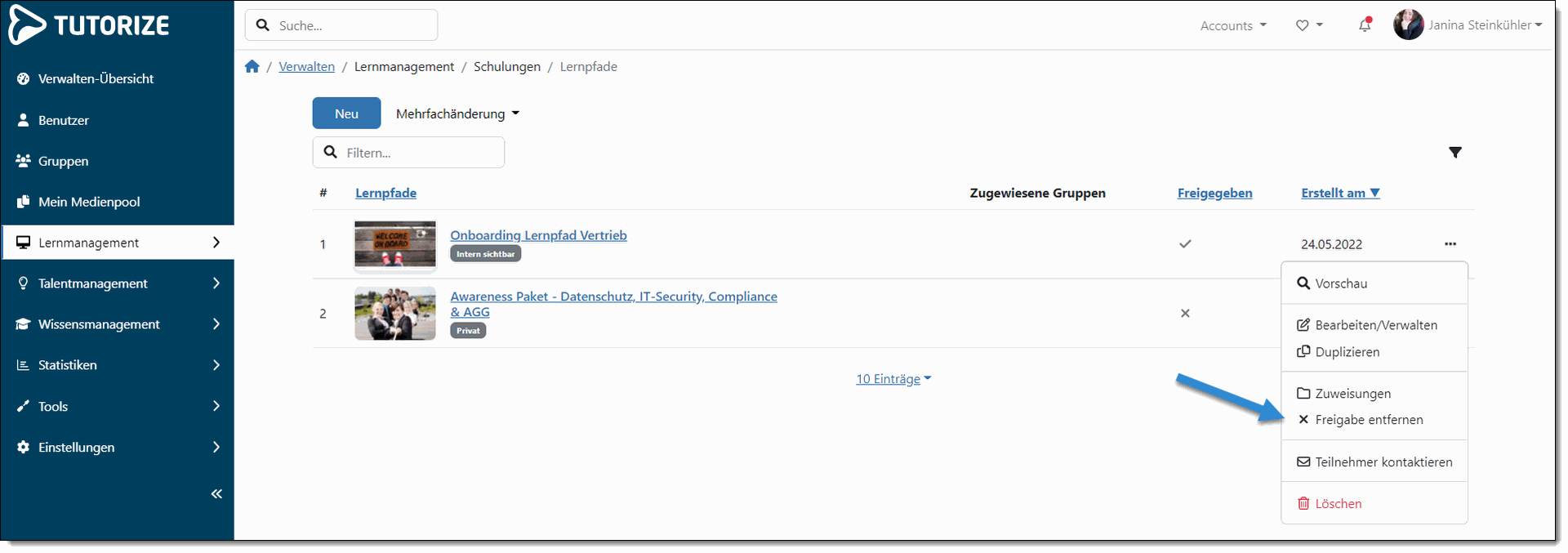 So erstellen Sie einen neuen Lernpfad | TUTORize